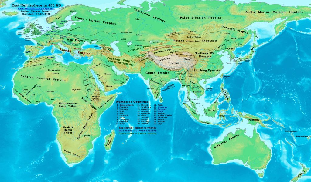 World map 450 AD - World History Maps