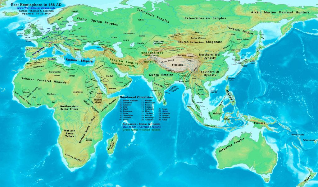 World map 486 AD - World History Maps